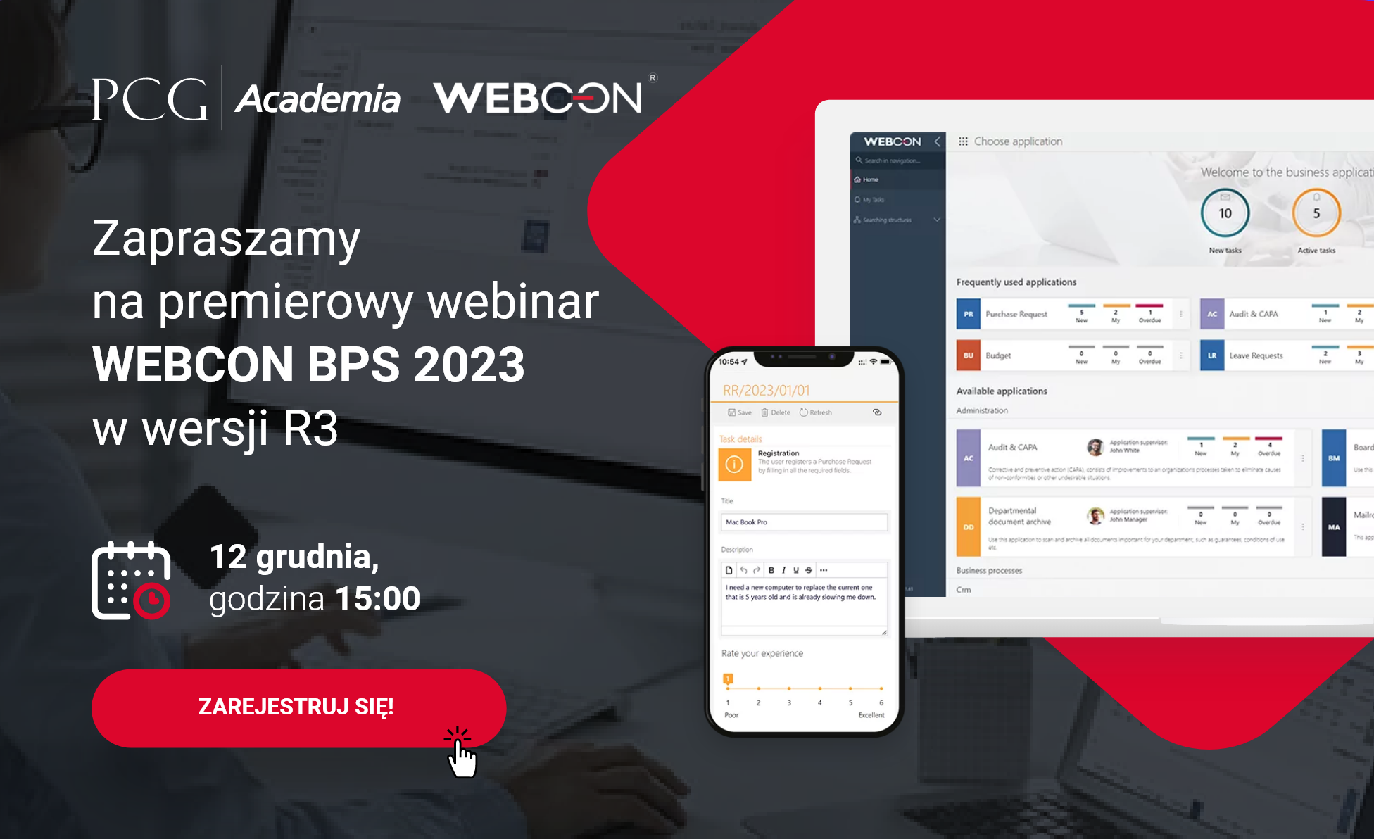 Zapraszamy na premierowy webinar WEBCON BPS 2023 w wersji R3 - PCG Academia